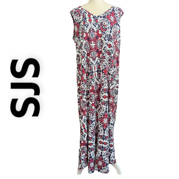 SJS | Dresses | Sjs Womens Navy Blue Sleeveless Maxi Dress With Red And ...